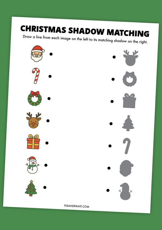 Free Printable Christmas Shadow Matching Worksheet - Pjs and Paint