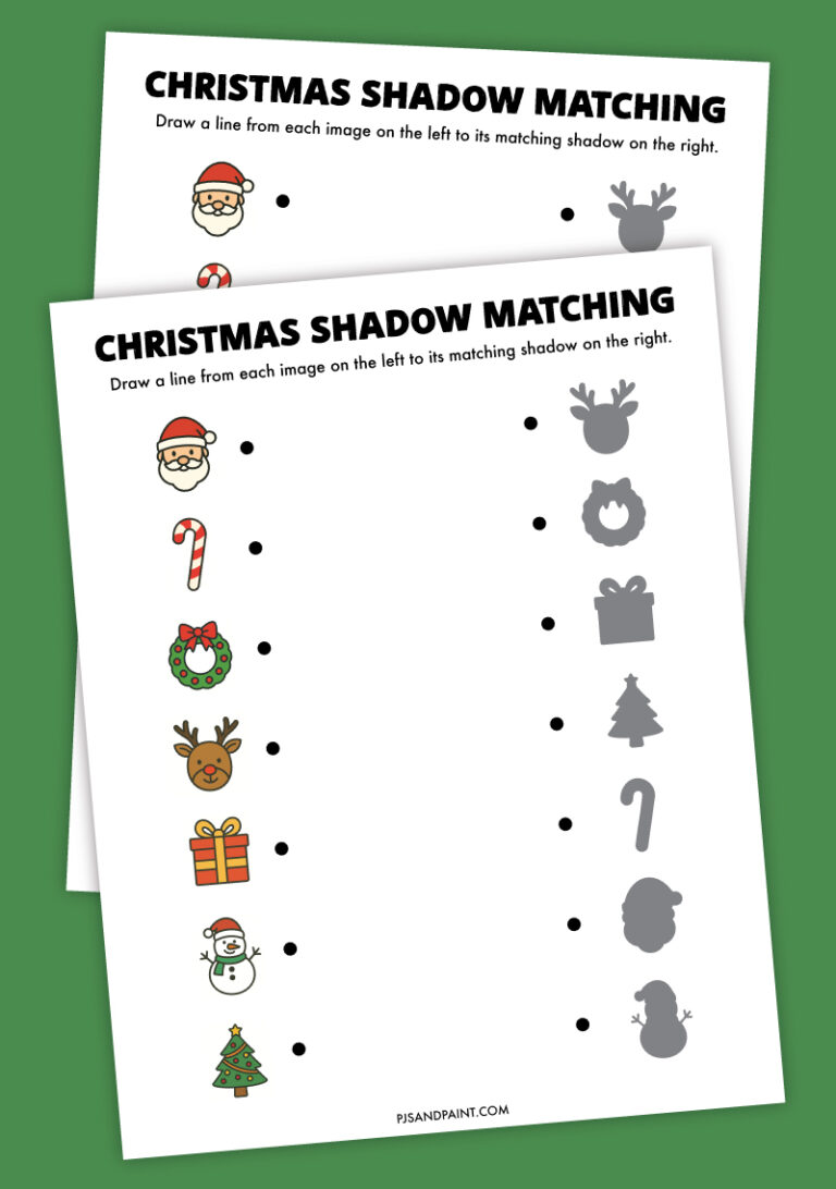 Free Printable Christmas Shadow Matching Worksheet - Pjs and Paint
