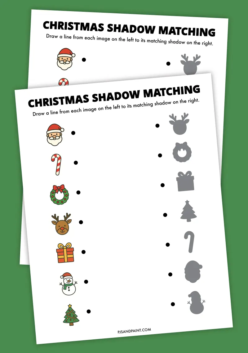 Free Printable Christmas Shadow Matching Worksheet - Pjs and Paint