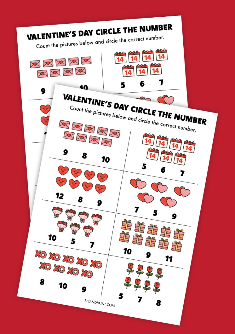 Free Printable Valentine's Day Circle the Number Worksheet - Pjs and Paint