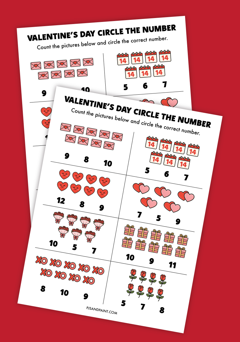 Free Printable Valentine's Day Circle the Number Worksheet - Pjs and Paint