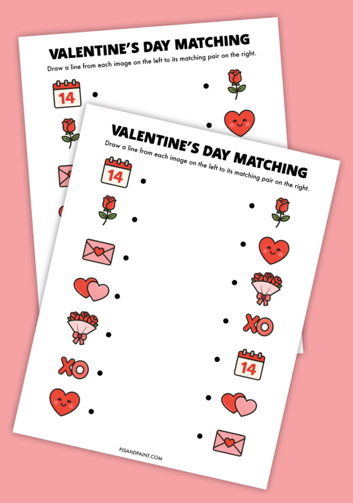 Free Printable Valentine's Day Matching Worksheet - Pjs and Paint