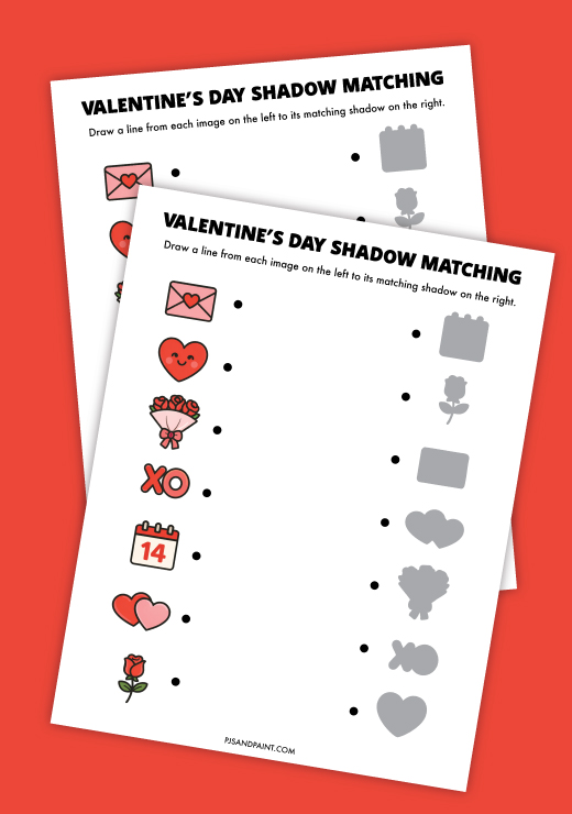Free Printable Valentine's Day Shadow Matching Worksheet - Pjs and Paint