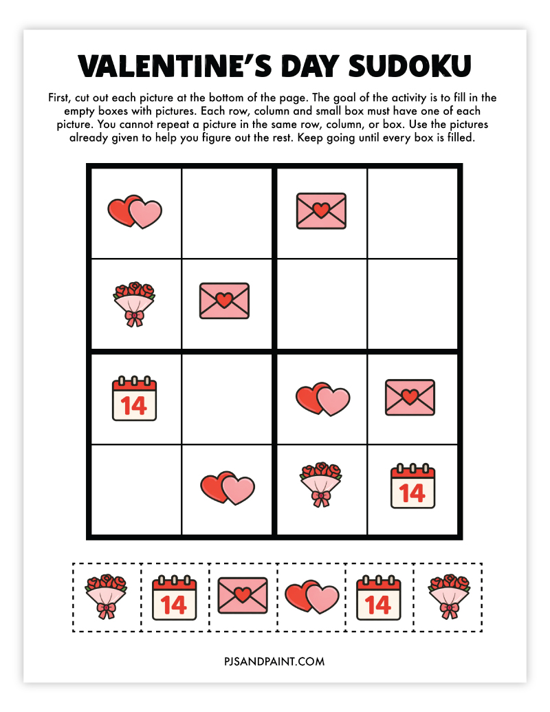 Free Printable Valentine's Day Sudoku - Pjs and Paint