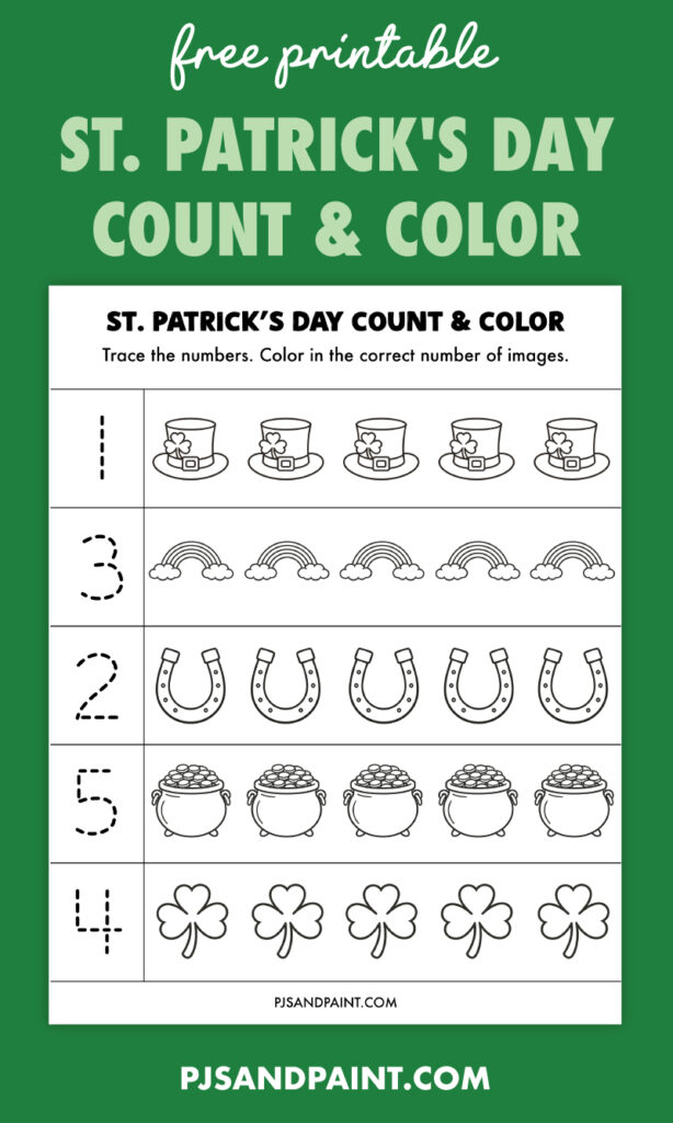 Free Printable St. Patrick's Day Count and Color Worksheet - Pjs and Paint