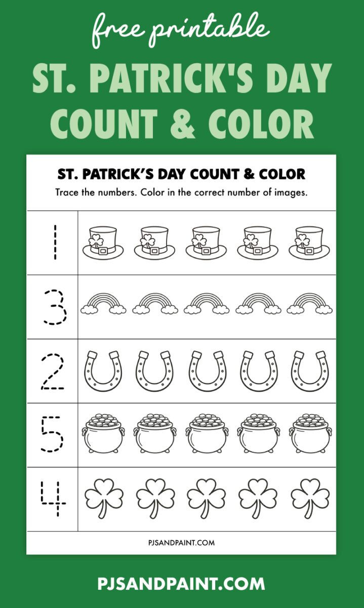 Free Printable St. Patrick's Day Count and Color Worksheet - Pjs and Paint