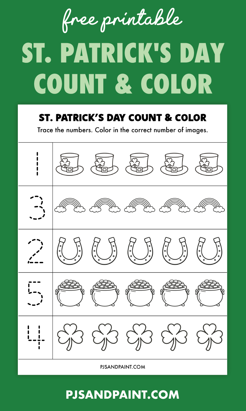 Free Printable St. Patrick's Day Count and Color Worksheet - Pjs and Paint