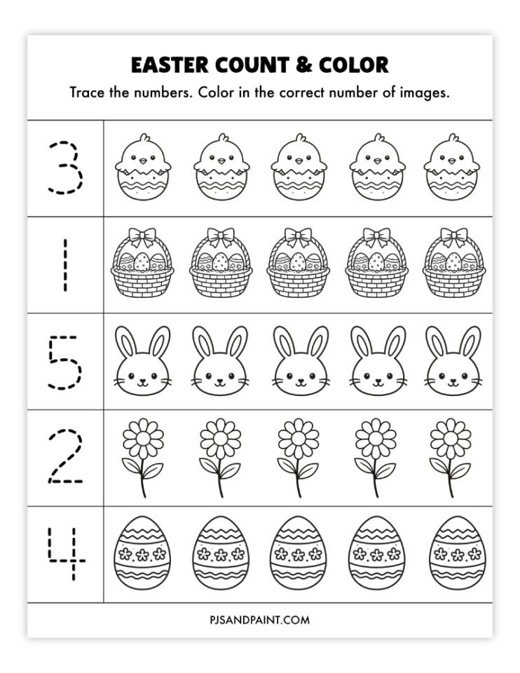 Free Printable Easter Count and Color Worksheet - Pjs and Paint