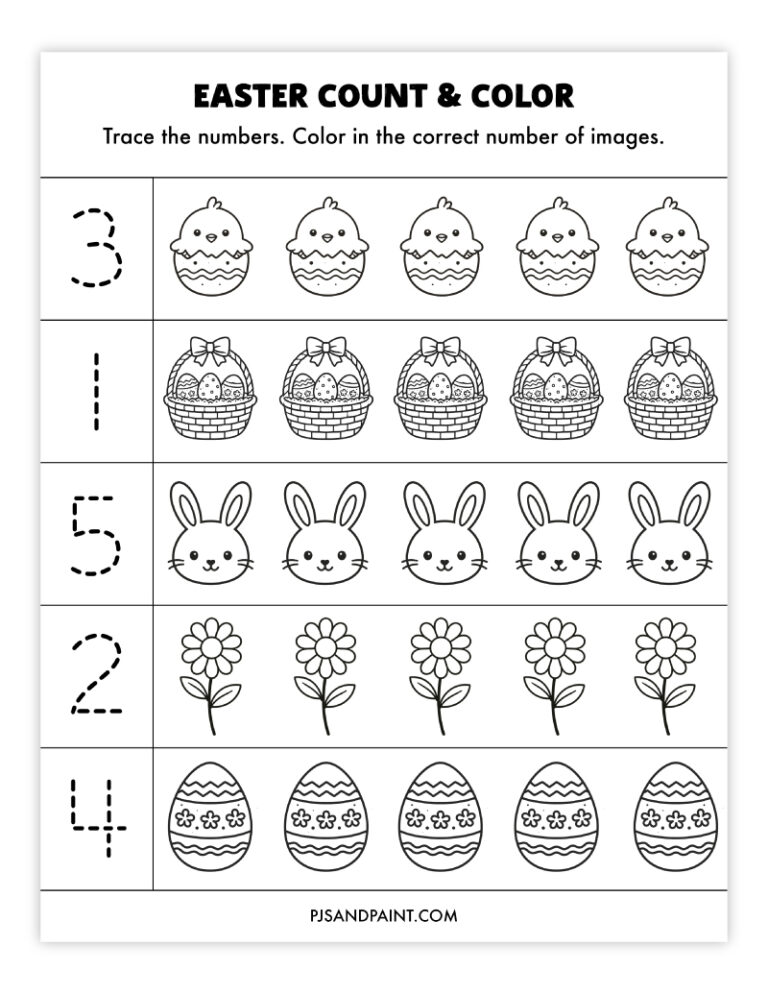 Free Printable Easter Count and Color Worksheet - Pjs and Paint