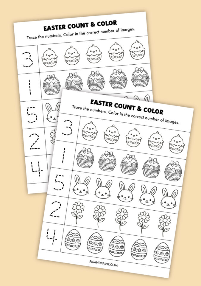 Free Printable Easter Count and Color Worksheet - Pjs and Paint
