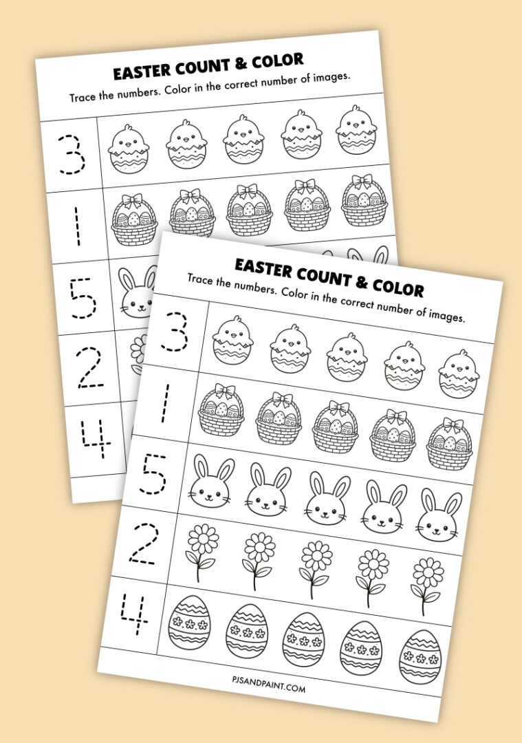 Free Printable Easter Count and Color Worksheet - Pjs and Paint