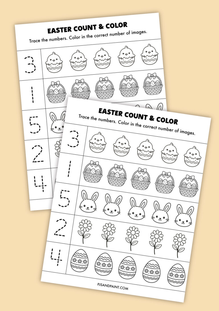 Free Printable Easter Count and Color Worksheet - Pjs and Paint