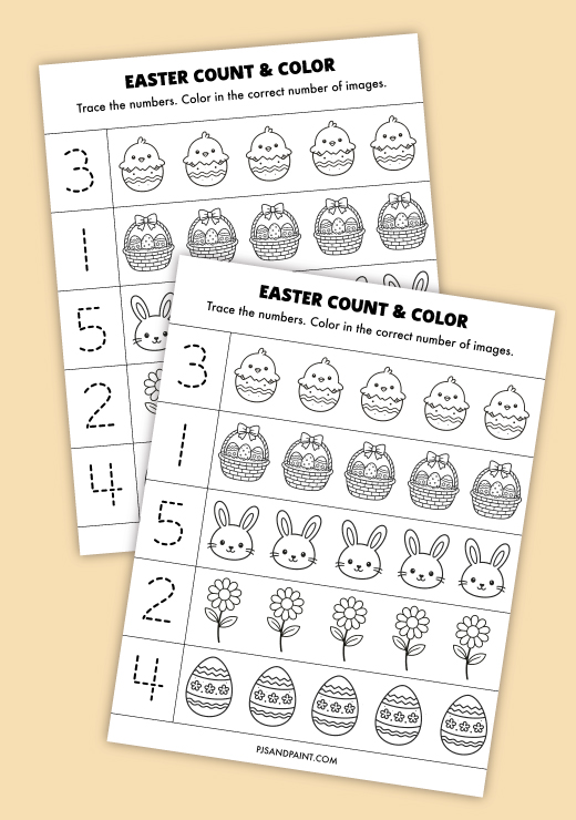 Free Printable Easter Count and Color Worksheet - Pjs and Paint