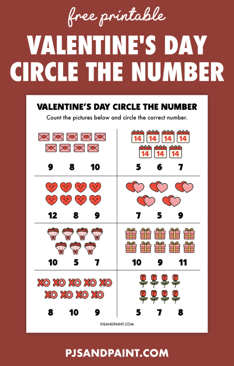 Free Printable Valentine's Day Circle the Number Worksheet - Pjs and Paint