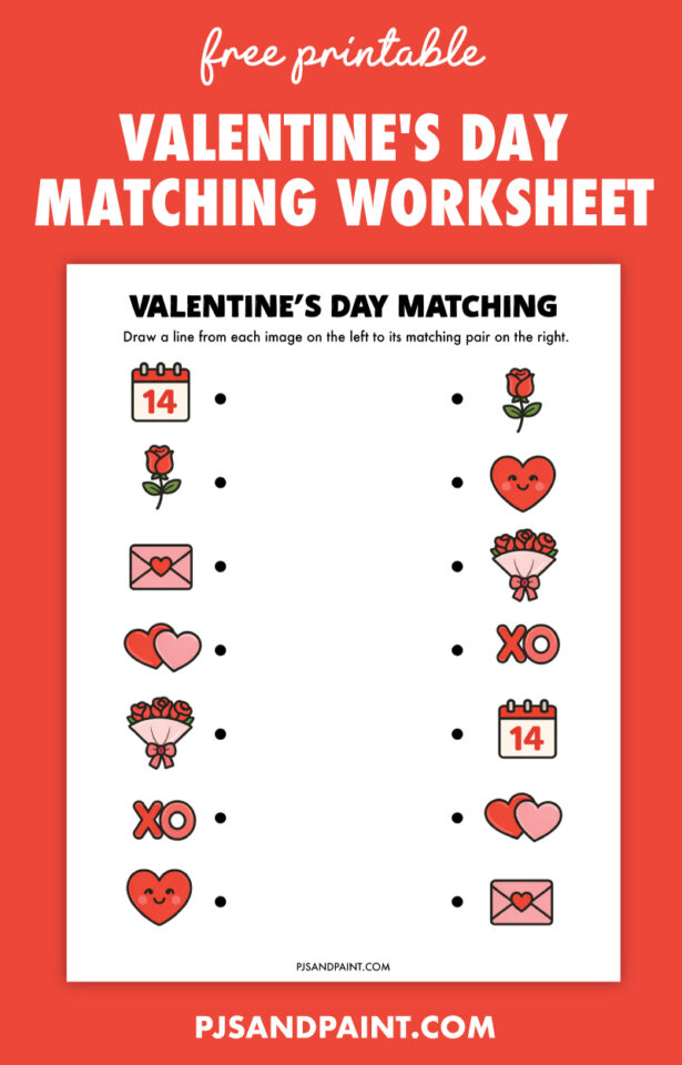 Free Printable Valentine's Day Matching Worksheet - Pjs and Paint
