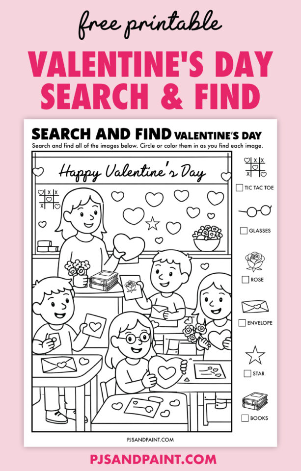 Free Printable Valentine's Day Search and Find - Pjs and Paint