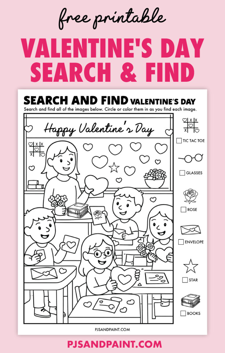 Free Printable Valentine's Day Search and Find - Pjs and Paint