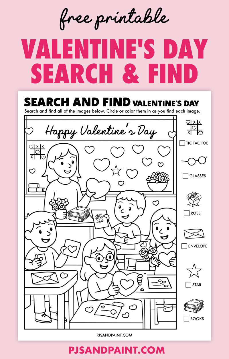 Free Printable Valentine's Day Search and Find - Pjs and Paint