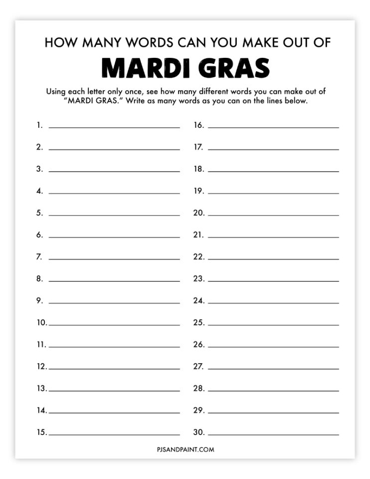 11 Free Printable Mardi Gras Games and Activities - Pjs and Paint