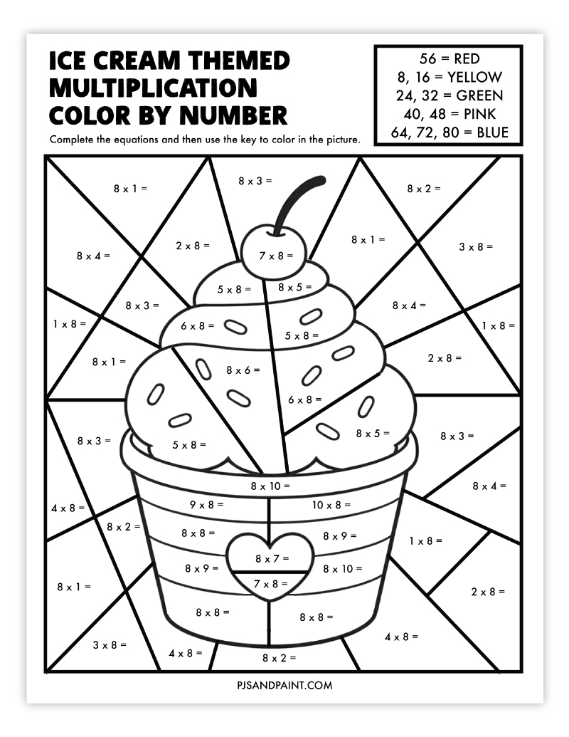 5 Free Printable Multiplication Color by Number Worksheets - Pjs and Paint