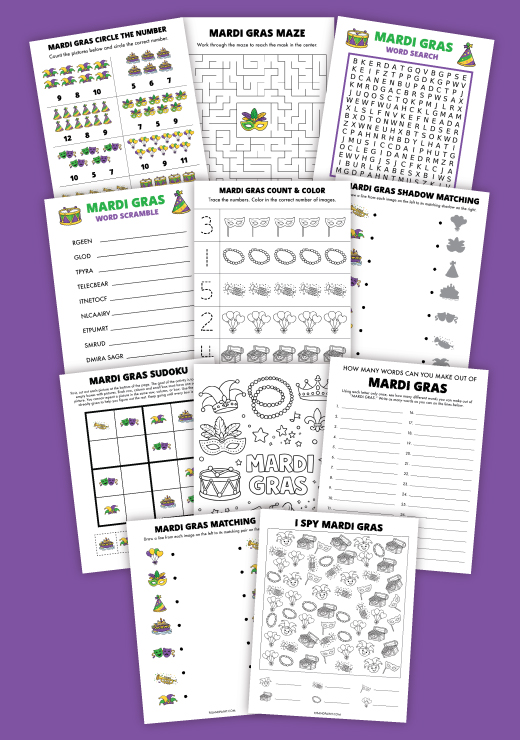 11 Free Printable Mardi Gras Games and Activities - Pjs and Paint