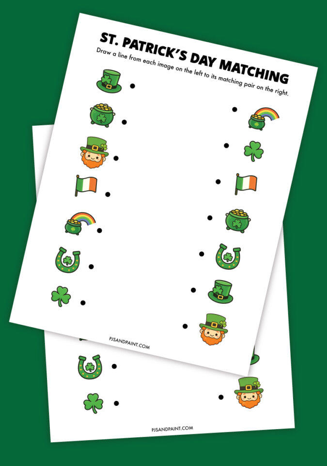 Free Printable St. Patrick's Day Matching Worksheet - Pjs and Paint