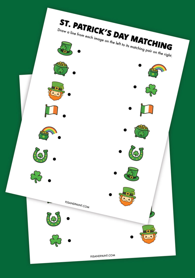 Free Printable St. Patrick's Day Matching Worksheet - Pjs and Paint