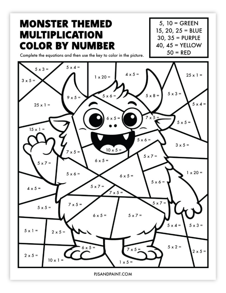 5 Free Printable Multiplication Color by Number Worksheets - Pjs and Paint