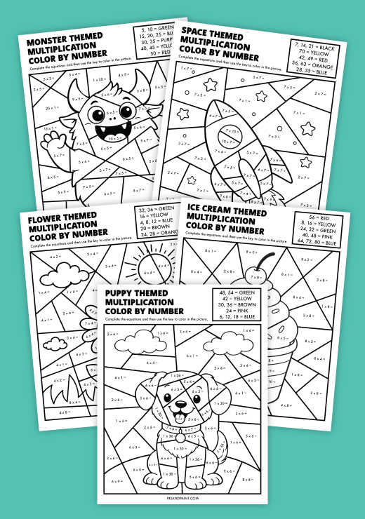 5 Free Printable Multiplication Color by Number Worksheets - Pjs and Paint