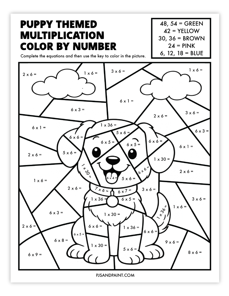 5 Free Printable Multiplication Color by Number Worksheets - Pjs and Paint