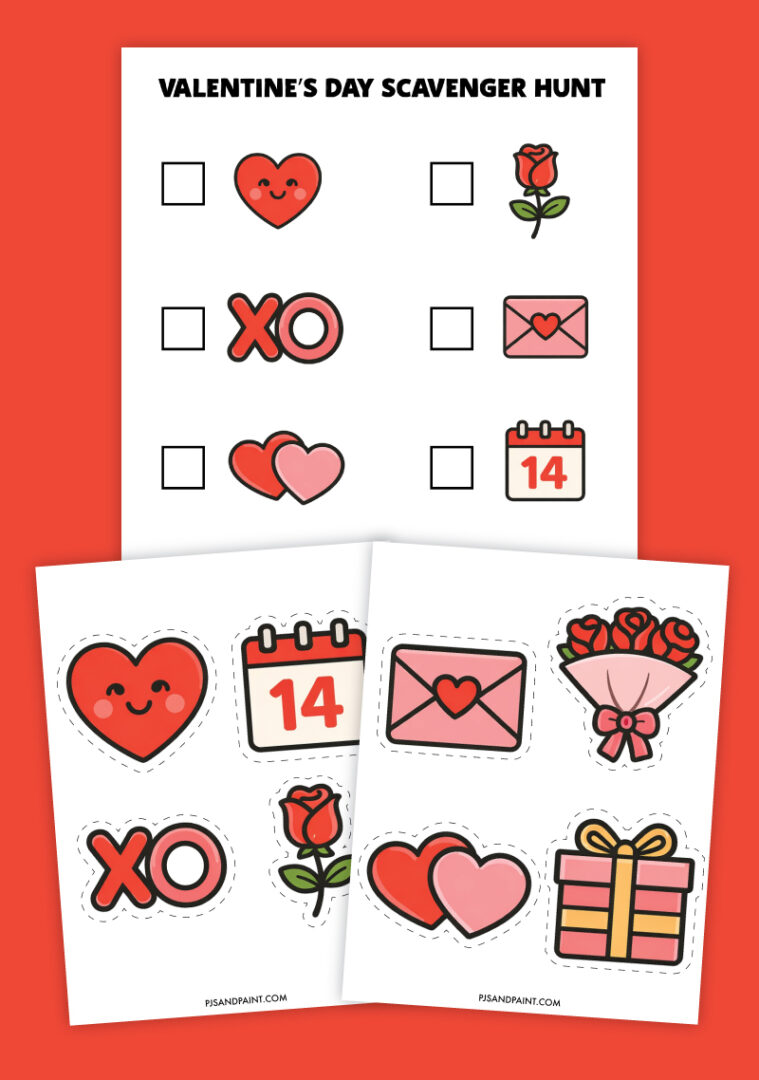 Free Printable Indoor Valentine's Day Scavenger Hunt - Pjs and Paint