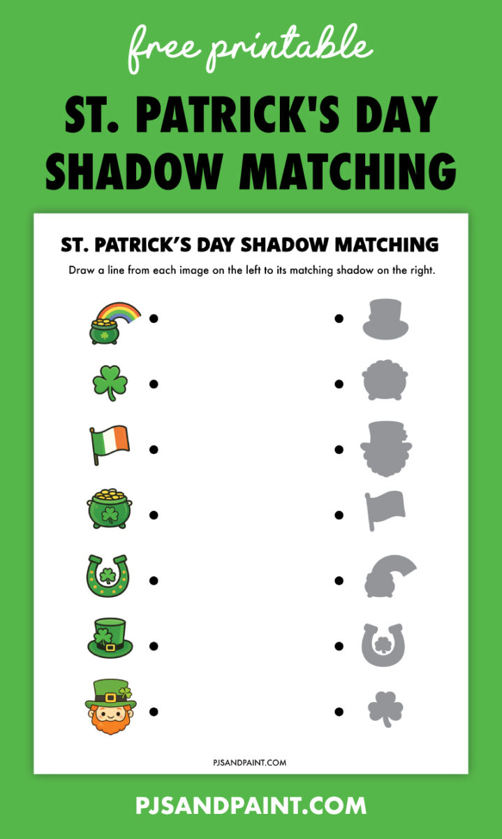 Free Printable St. Patrick's Day Shadow Matching Worksheet - Pjs and Paint