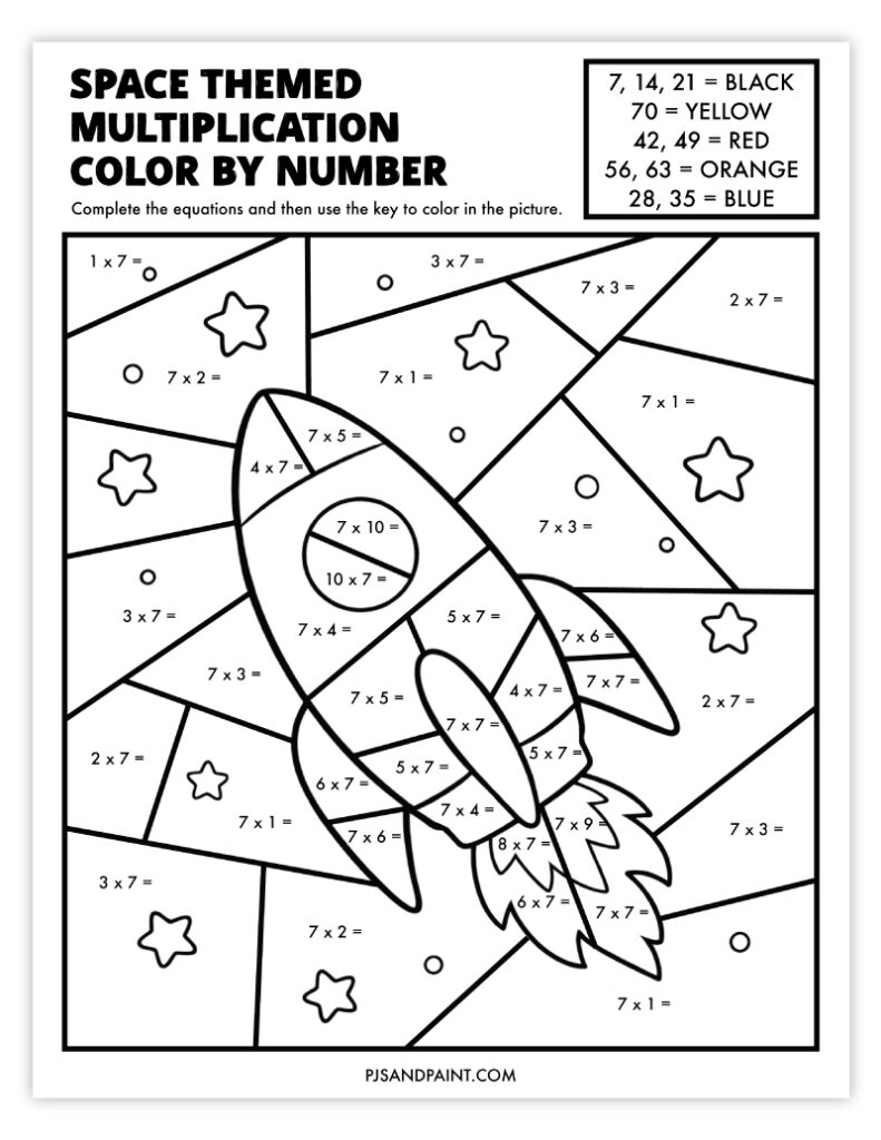 5 Free Printable Multiplication Color by Number Worksheets - Pjs and Paint