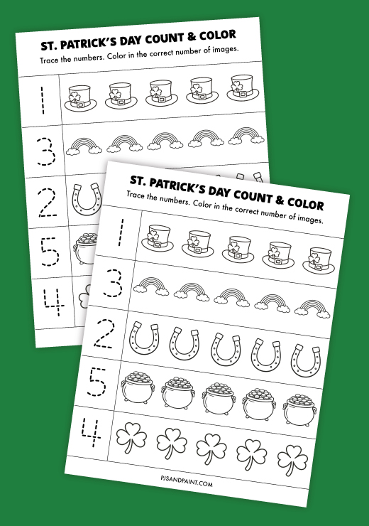 Free Printable St. Patrick's Day Count and Color Worksheet - Pjs and Paint