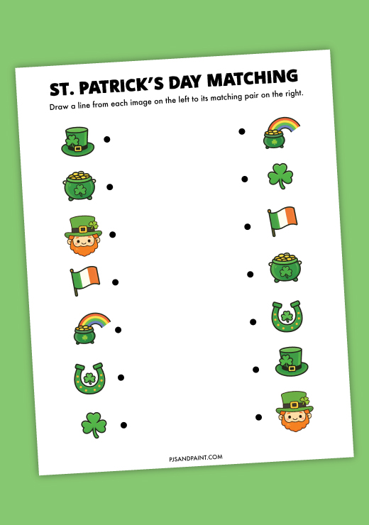 Free Printable St. Patrick's Day Matching Worksheet - Pjs and Paint
