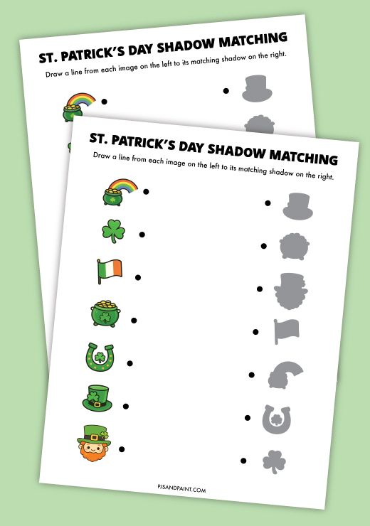 Free Printable St. Patrick's Day Shadow Matching Worksheet - Pjs and Paint