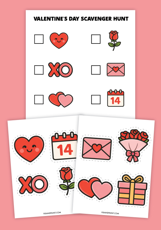 Free Printable Indoor Valentine's Day Scavenger Hunt - Pjs and Paint