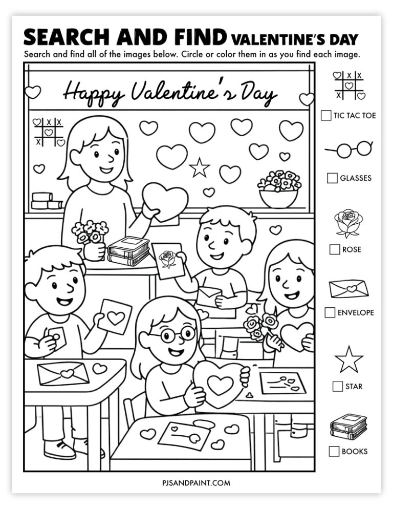 Free Printable Valentine's Day Search and Find - Pjs and Paint