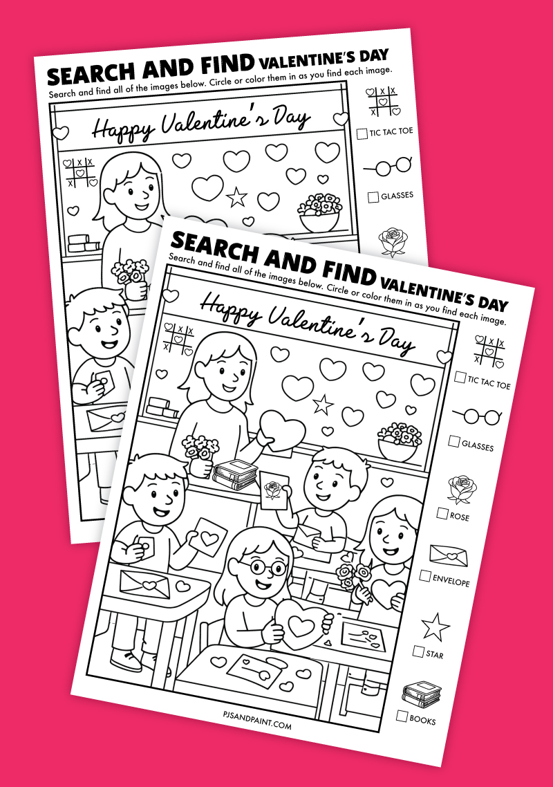 Free Printable Valentine's Day Search and Find - Pjs and Paint