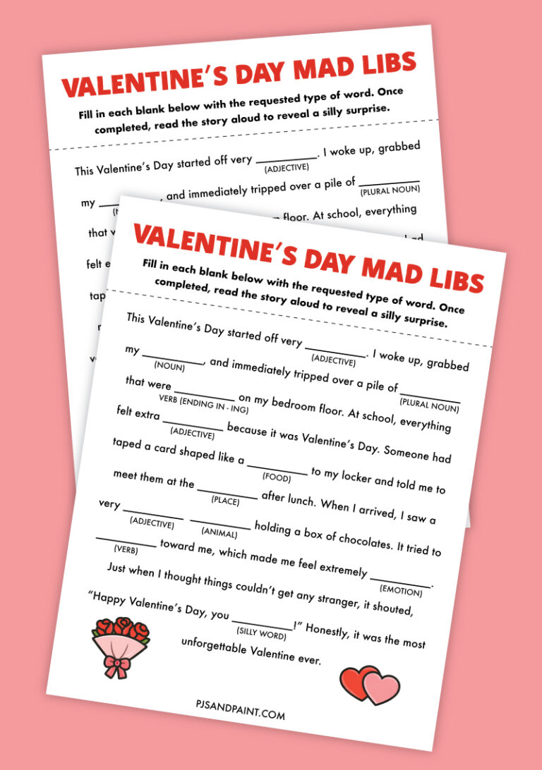 Free Printable Valentine's Day Mad Libs - Pjs and Paint