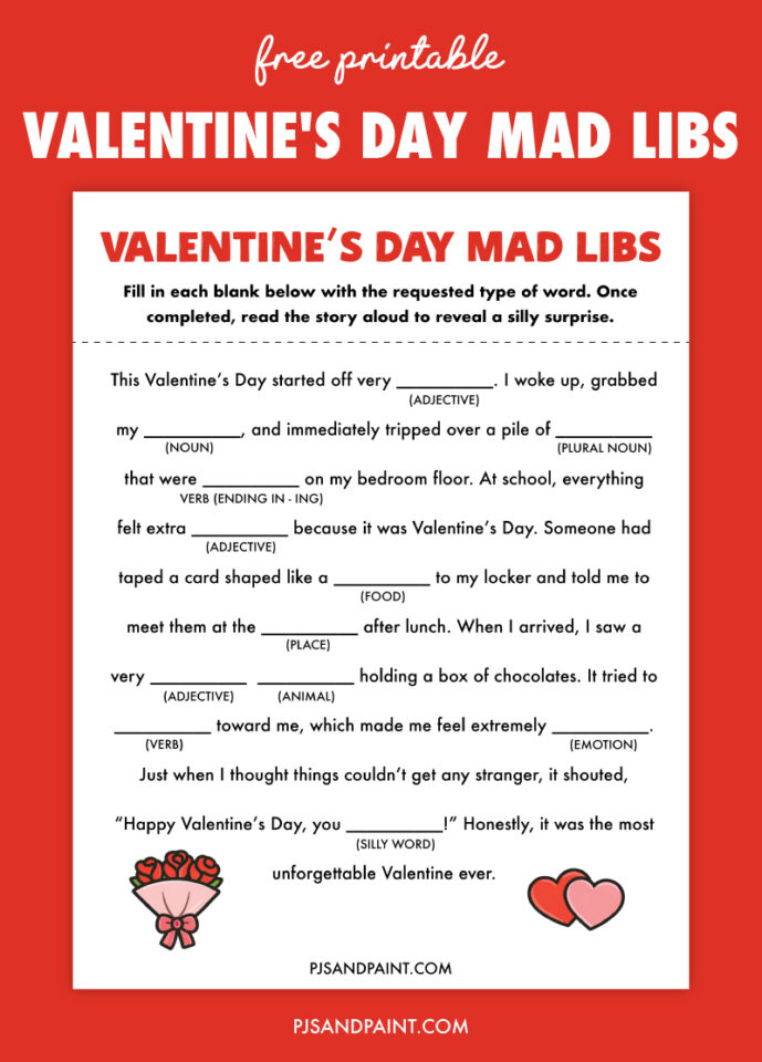 Free Printable Valentine's Day Mad Libs - Pjs and Paint