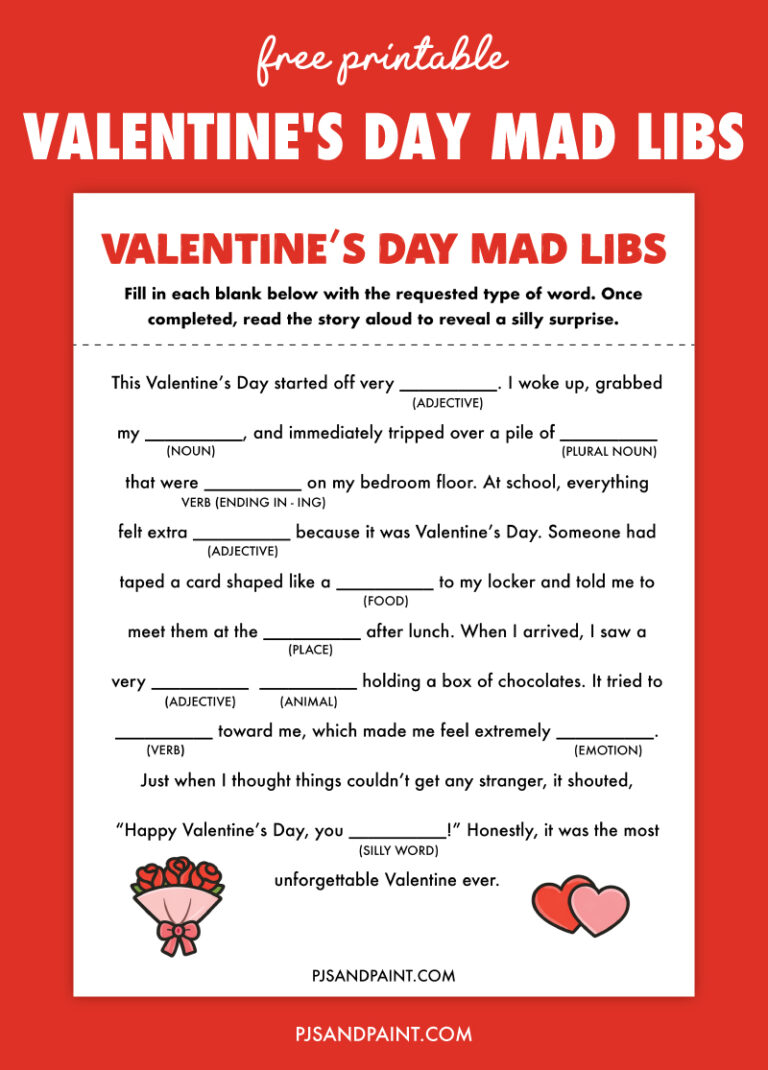 Free Printable Valentine's Day Mad Libs - Pjs and Paint