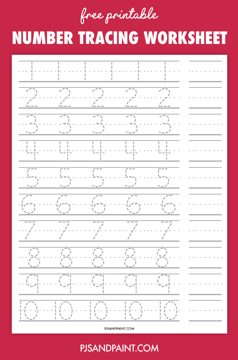 Free Printable Number Tracing Worksheet - Pjs and Paint