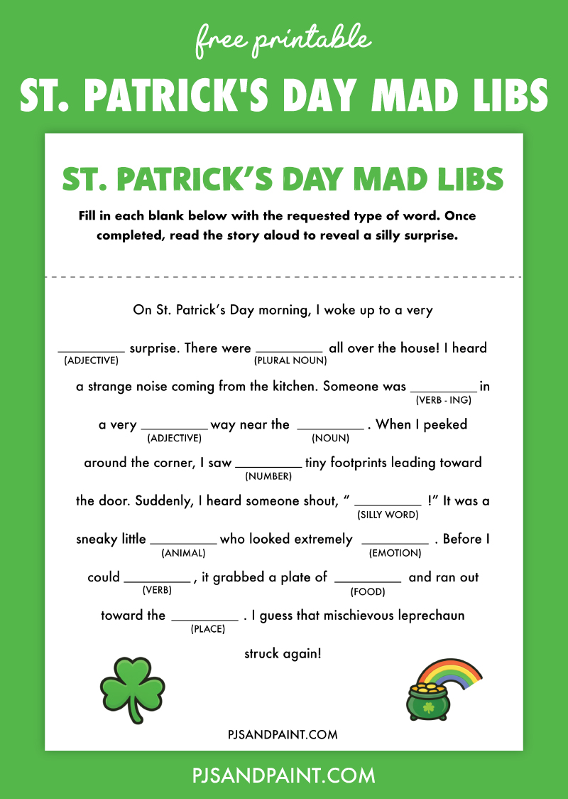 Free Printable St. Patrick's Day Mad Libs - Pjs and Paint