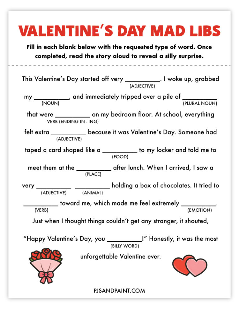 Free Printable Valentine's Day Mad Libs - Pjs and Paint