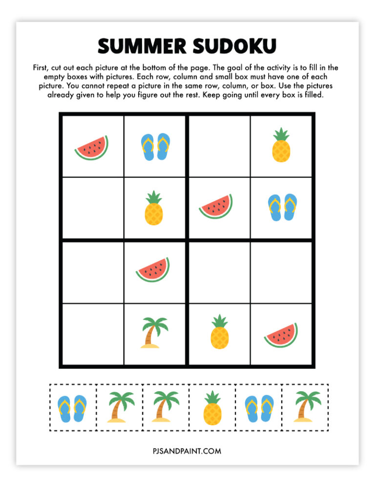 Free Printable Summer Sudoku - Pjs and Paint