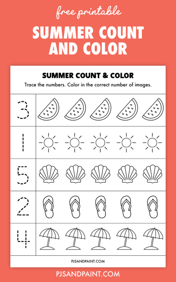 Free Printable Summer Count and Color Worksheet - Pjs and Paint