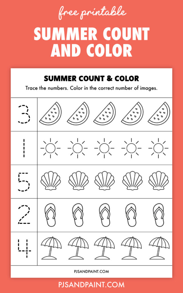 Free Printable Summer Count and Color Worksheet - Pjs and Paint