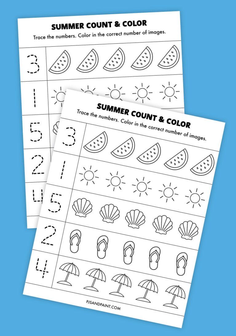 Free Printable Summer Count and Color Worksheet - Pjs and Paint