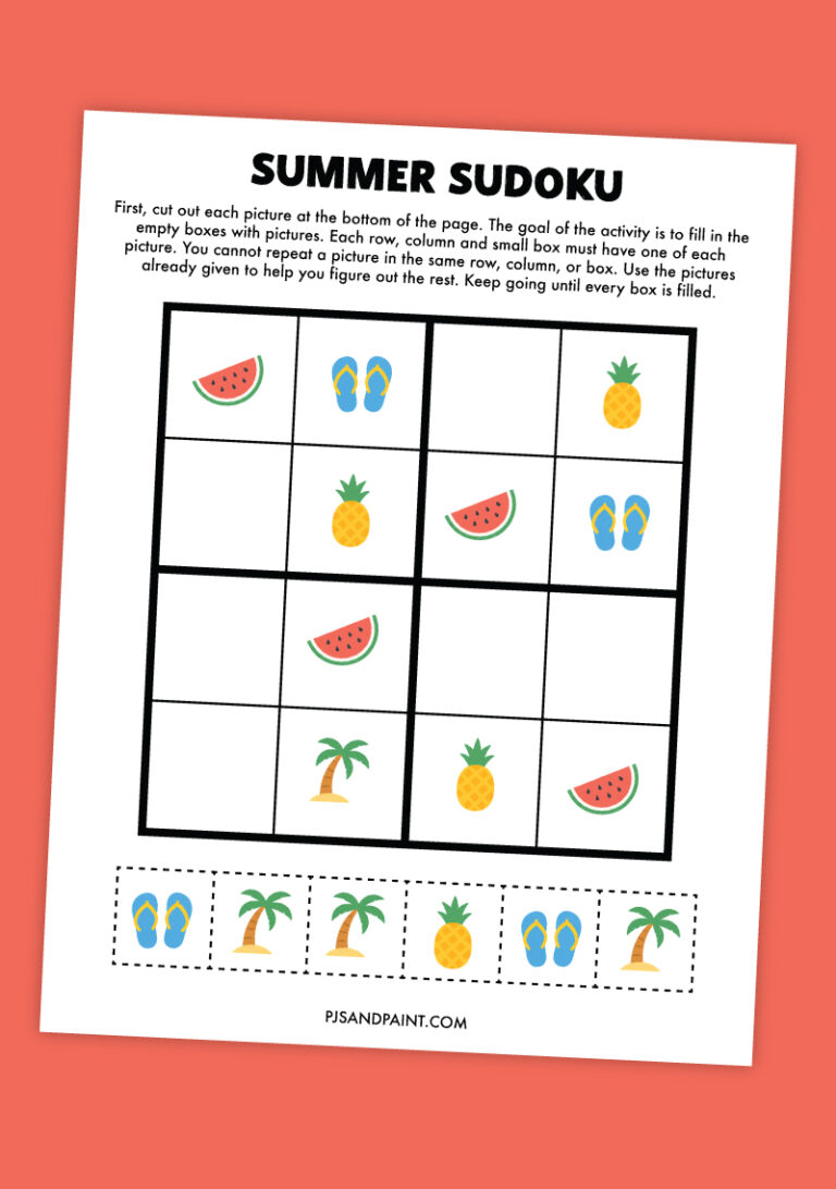 Free Printable Summer Sudoku - Pjs and Paint